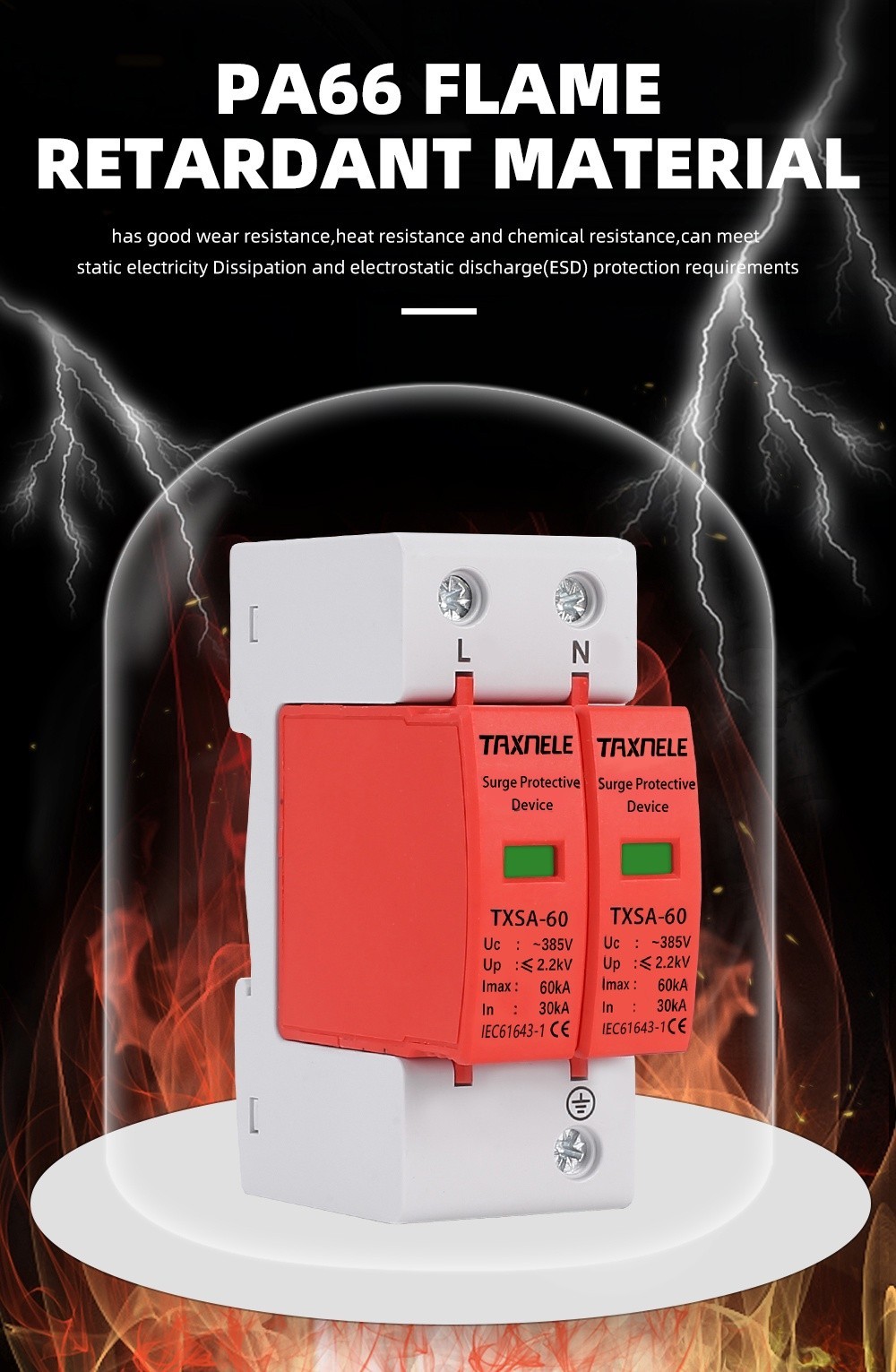 AC SPD Din rail 20KA 40KA 60KA 2P 385V 275V Surge Protector Protect Low ...