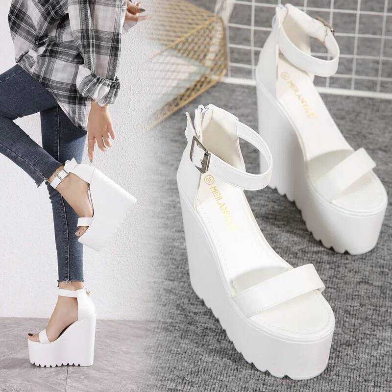 White 16cm Wedge Heel New Summer Thick Heel Platform Dance Shoes Sexy T ...