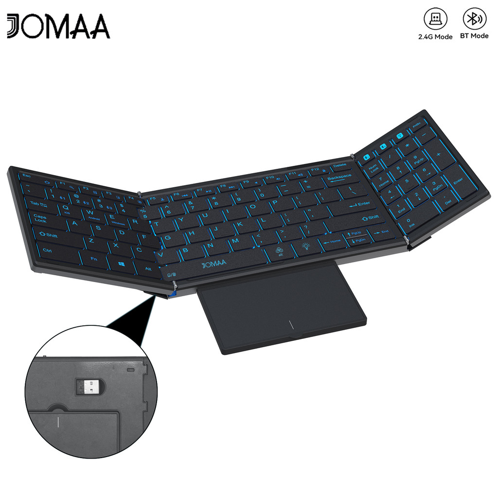 Jomaa USB Bluetooth Backlit Folding Keyboard with Touchpad Numberic Pad Rechargeable USB ...