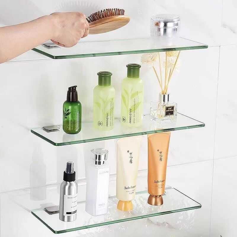 Shower Room Shelf Floating Glass Tray Bathroom Kitchen Single Double ...