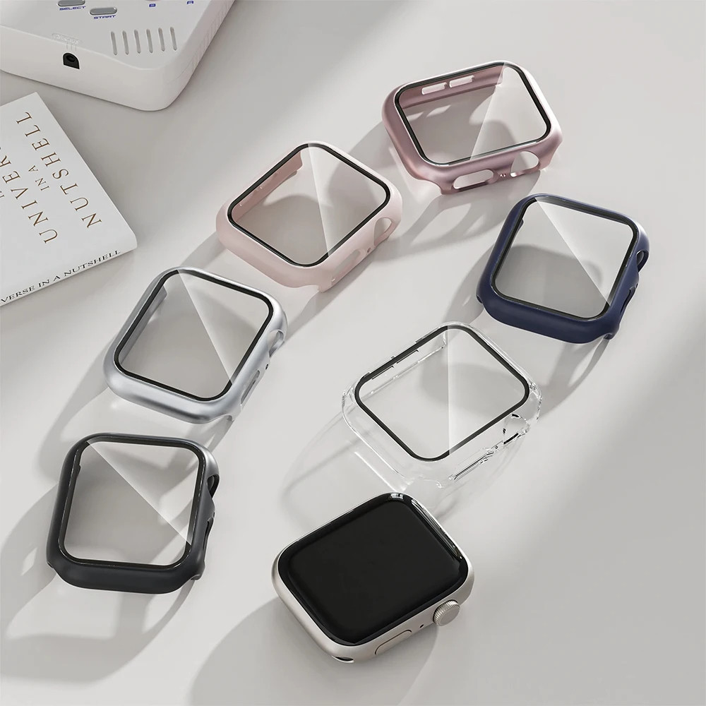 Temepred Glass PC Case Cover for Apple Watch Series 10 9 8 7 6 SE ...