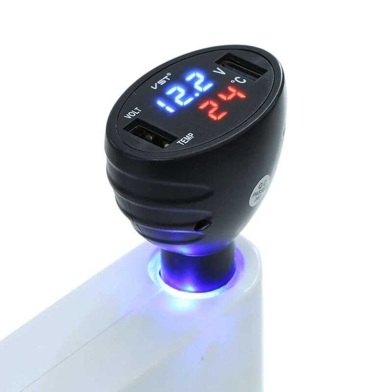 3 in1 Car Cigarette 12V Dual USB Charger LED Thermometer Voltmeter ...