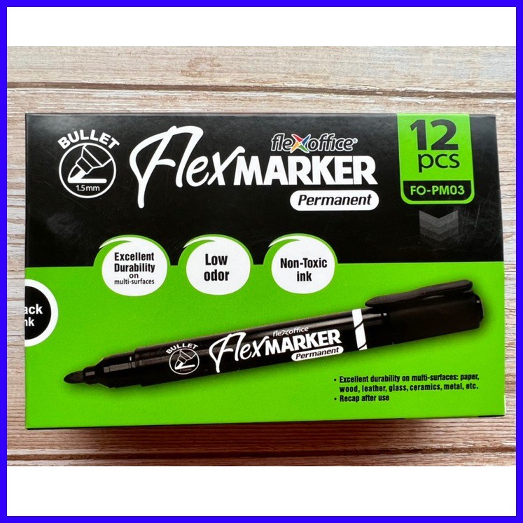 FlexOffice Permanent Marker Black /Blue /Red FO- PM03 (12pcs) | Shopee ...