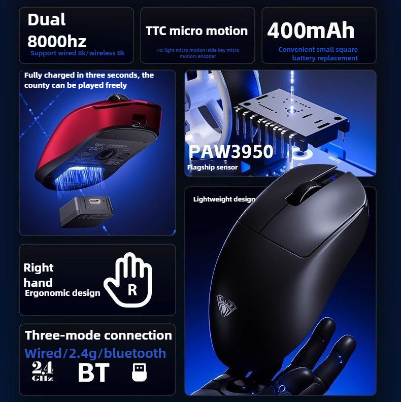 AULA SC900 Pro/Max Wireless Tri-mode Esports Mouse Dual 8K Lightweight PAW3395 for Computer ...