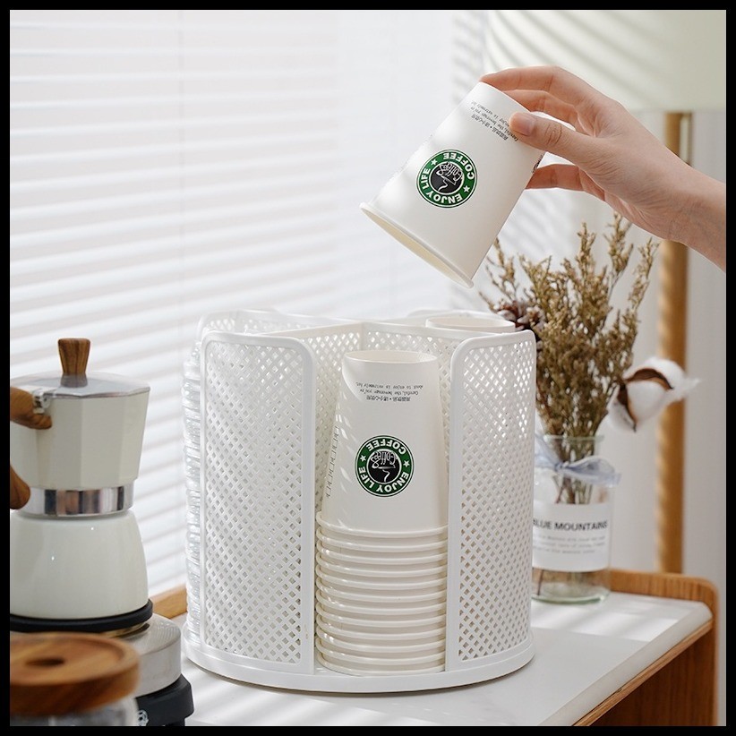 360° Desktop Rotary Grid Paper Cup Holder Storage Rack, Cosmetics Rack ...
