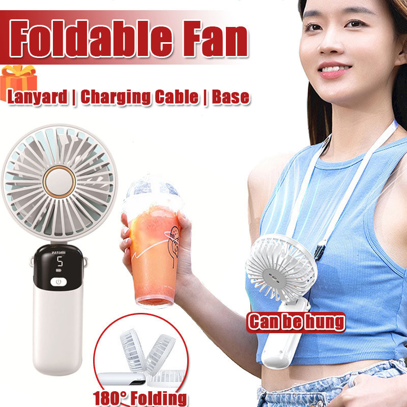 Handheld Mini Fan Can Hang Around Neck 5 Speeds Strong Wind 1200mAh ...