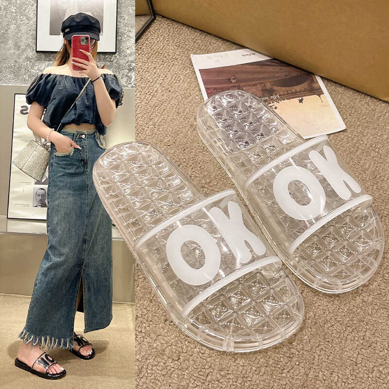 Transparent Women's Slippers Summer Outdoor Versatile Home Bathroom ...