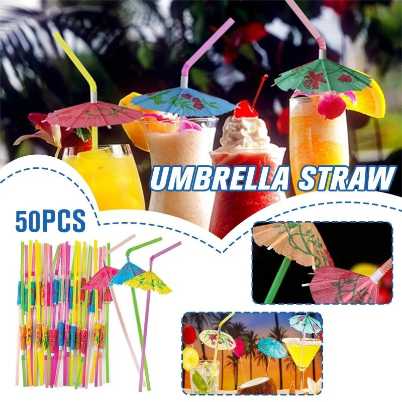 10/50Pcs Umbrella Disposable Drinking Straws / Fancy Mini Paper Rainbow ...