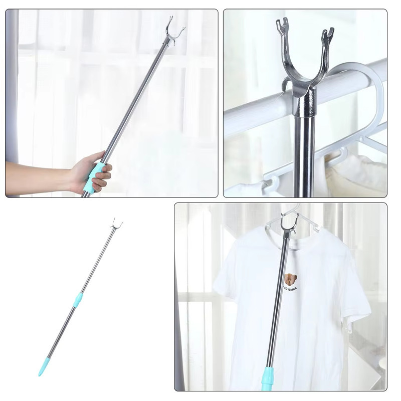 143cm Stainless Steel Telescopic Clothes Fork Adjustable Drying Clothes ...
