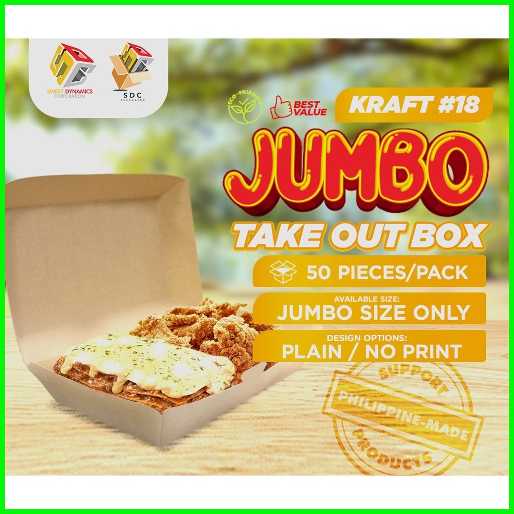 JUMBO TAKEOUT Box Packaging 50pcs per pack THICK PAPER Options | Shopee ...
