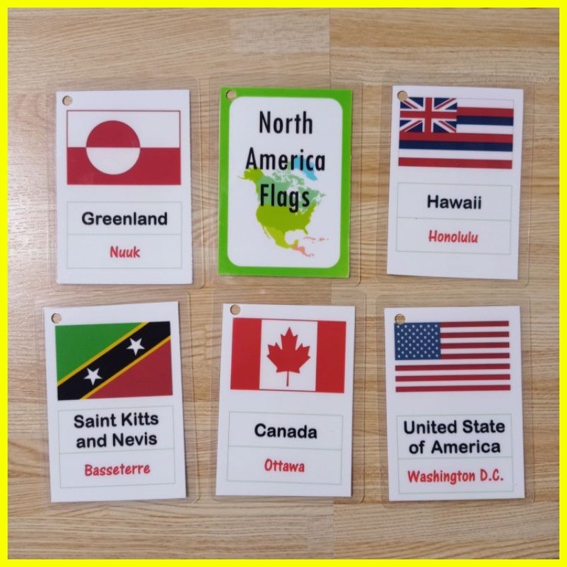 Laminated world flags and capitals complete set sold per continents ...