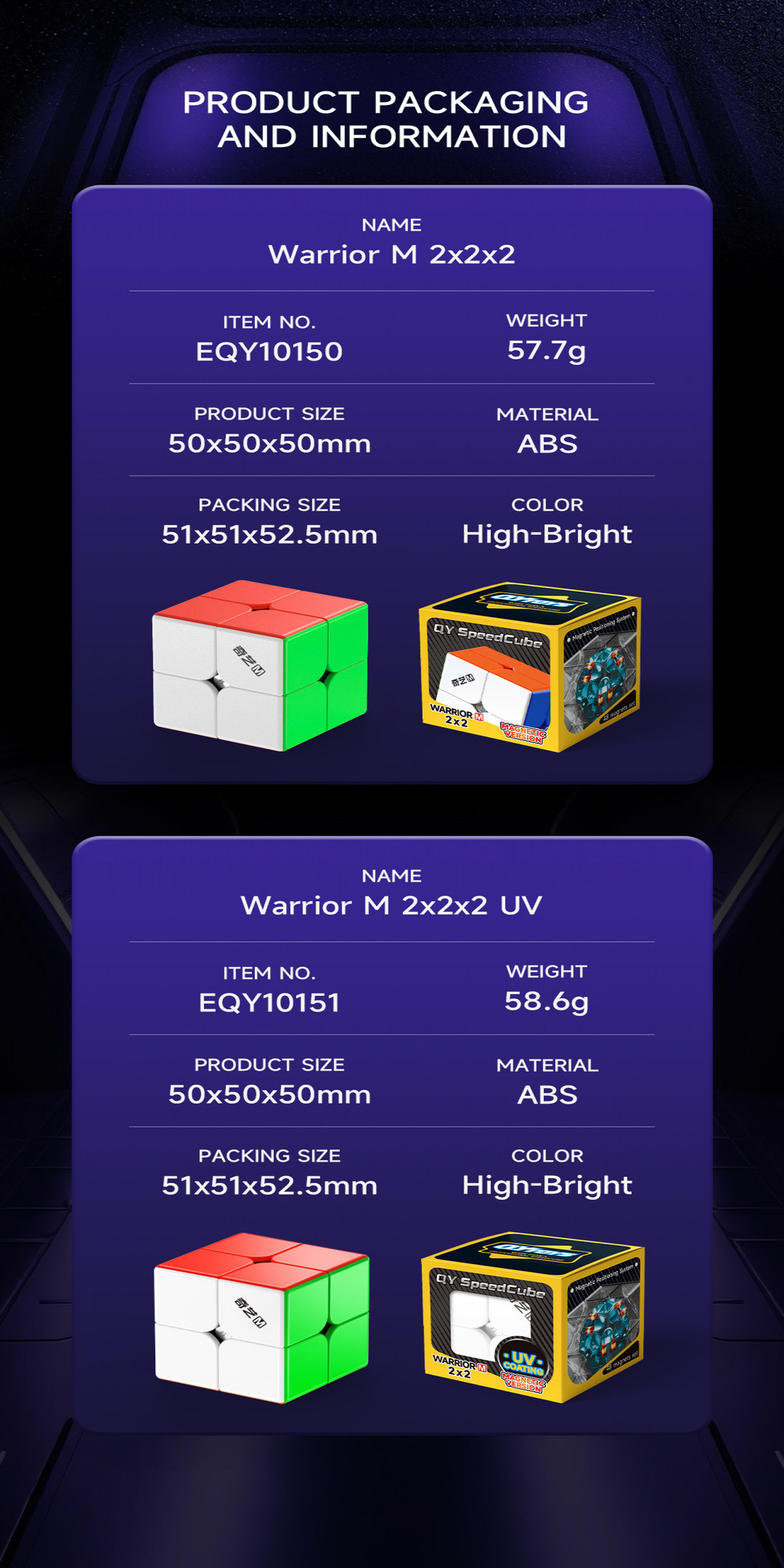 Qiyi Cube 2x2x2 Warrior M Magic Cube Stickless UV Coating 2x2 Magnetic ...