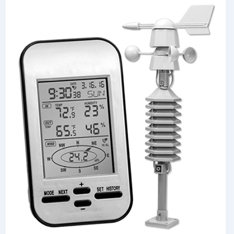 Wireless Anemometer Dual Mount Wind Sensor LCD Weather Station Clock ...