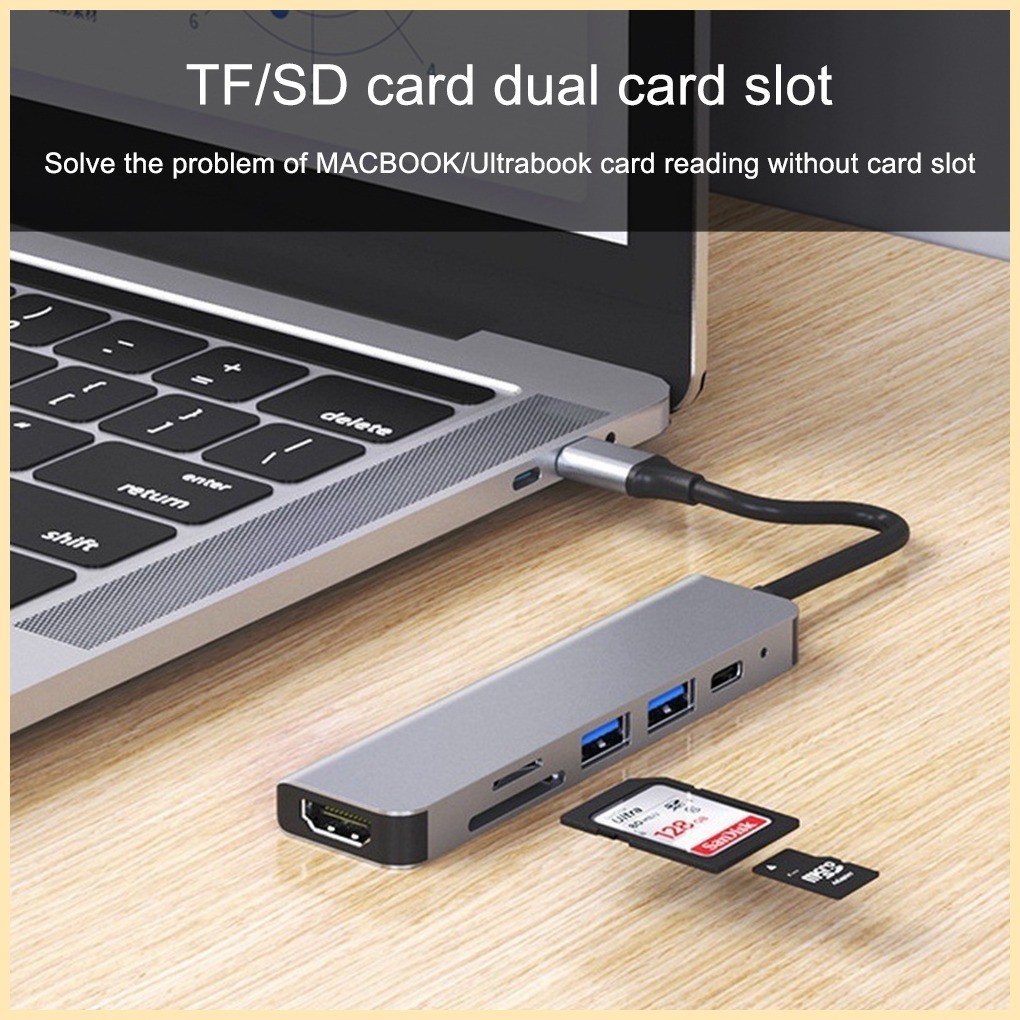 ⚽︎ ♀ Type C Hub Converter 6 In 1 Adapter with 4K HDMI, 100W Power ...