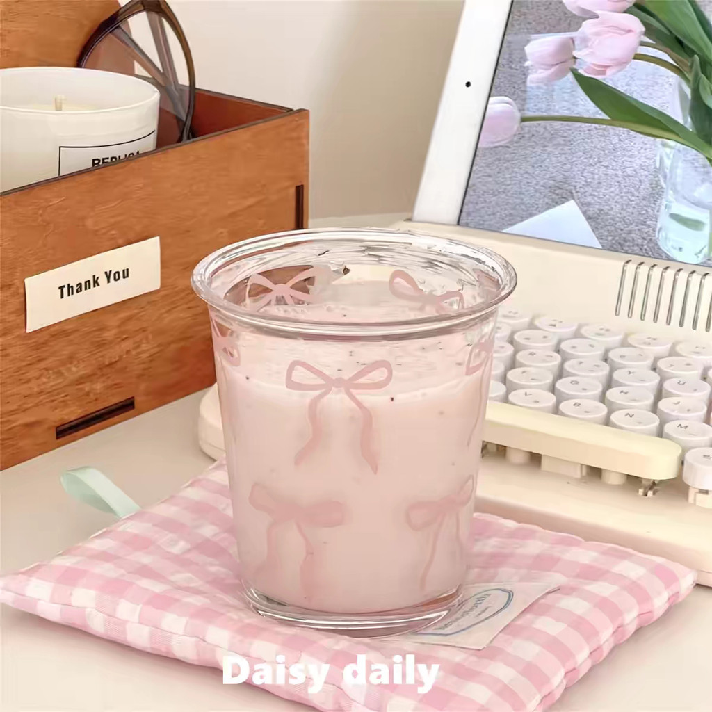 Girl Coffee Cup Cute Cuff Pink Bow 350ml High-value Water Cup Glass Cup ...