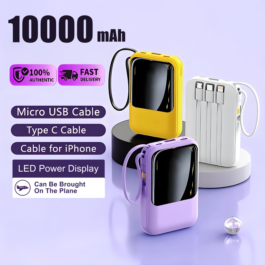 Original 10000mah Powerbank With LED Display Built in 4 Cables Power ...