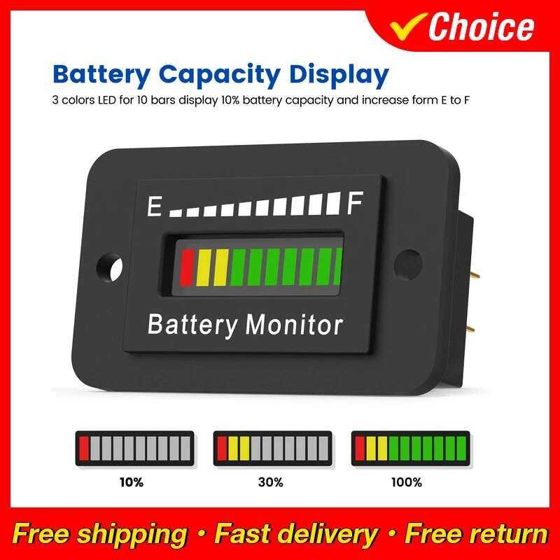 Voltage Meter LED Indicator V Battery Monitor Gauge For Golf Cart RV ...