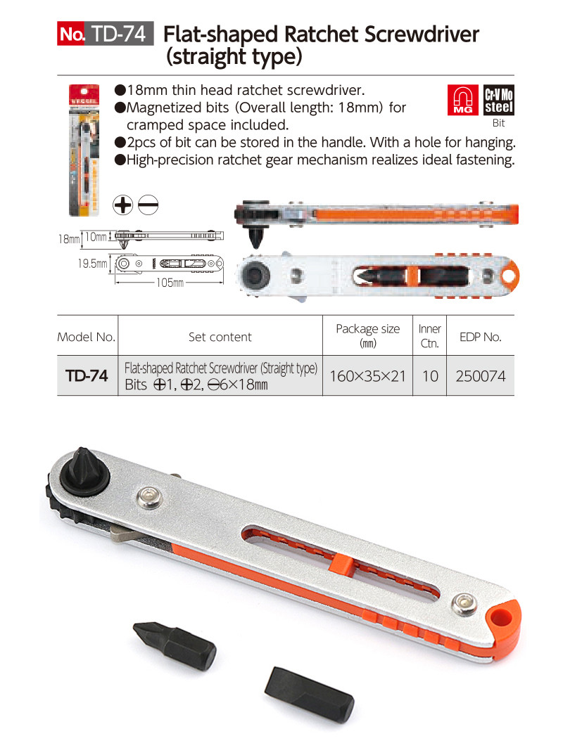 VESSEL Mini Rachet Wrench Set with Bits Low-Profile Flat Plate Ratchet ...