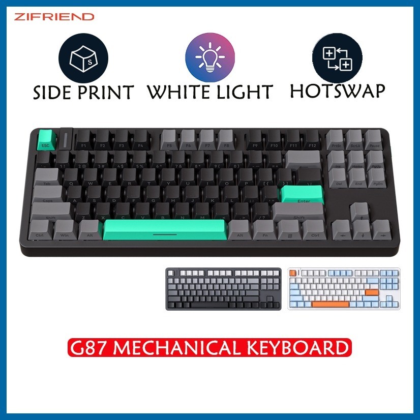 Zifriend G87 Mechanical Keyboard 87 Keys Hotswap White Light Gasket ...