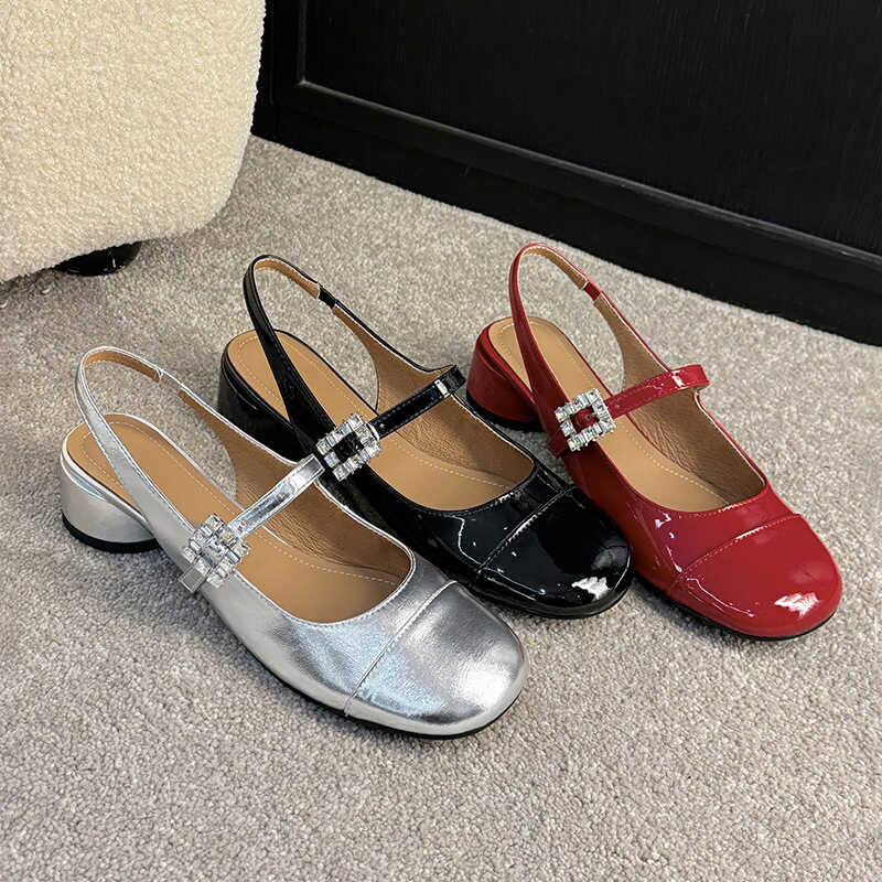 Exquisite Socialite Style Round Chunky Heel Rhinestone Buckle Closed ...