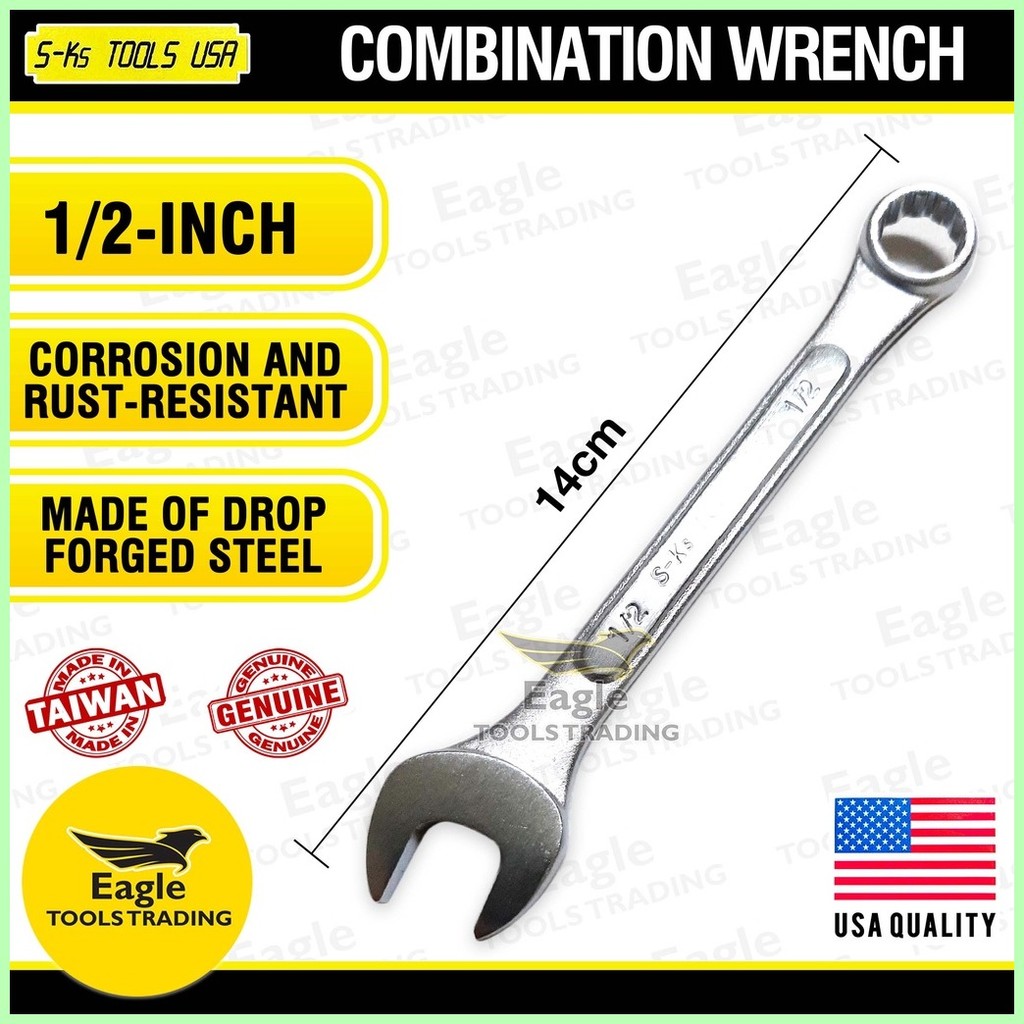 S-Ks Tools USA Combination Wrench 1/2" one-half inch chrome finish drop ...