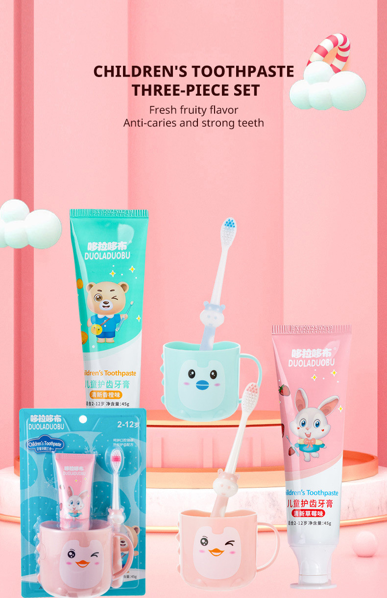 3pcs set Toothpaste for Baby Fruit Flavor Anti-Moth Fluoride-Free With ...
