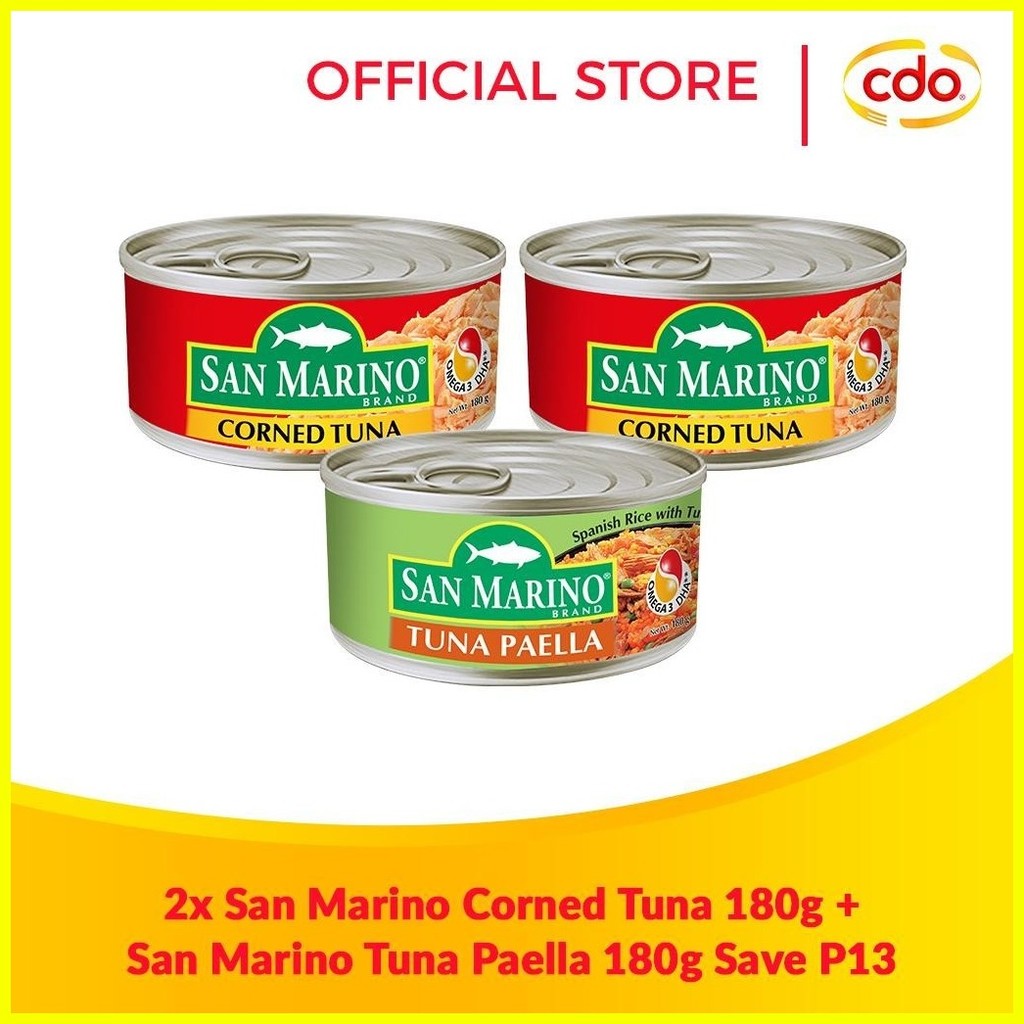 SAN MARINO Corned Tuna 180g (2PCS) + SAN MARINO Tuna Paella 180g (1PC) | Shopee Philippines