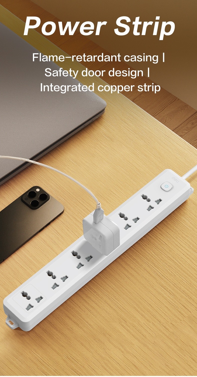 Deli Tools 3/5M Power Socket Extension Outlets Charger Universal Hole ...