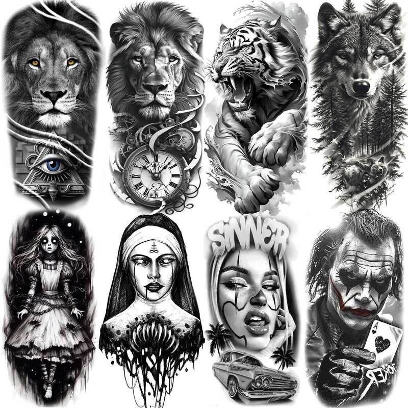 Sheet COD Lion Tiger Wolf Gangster Temporary Tattoos For Men Women ...