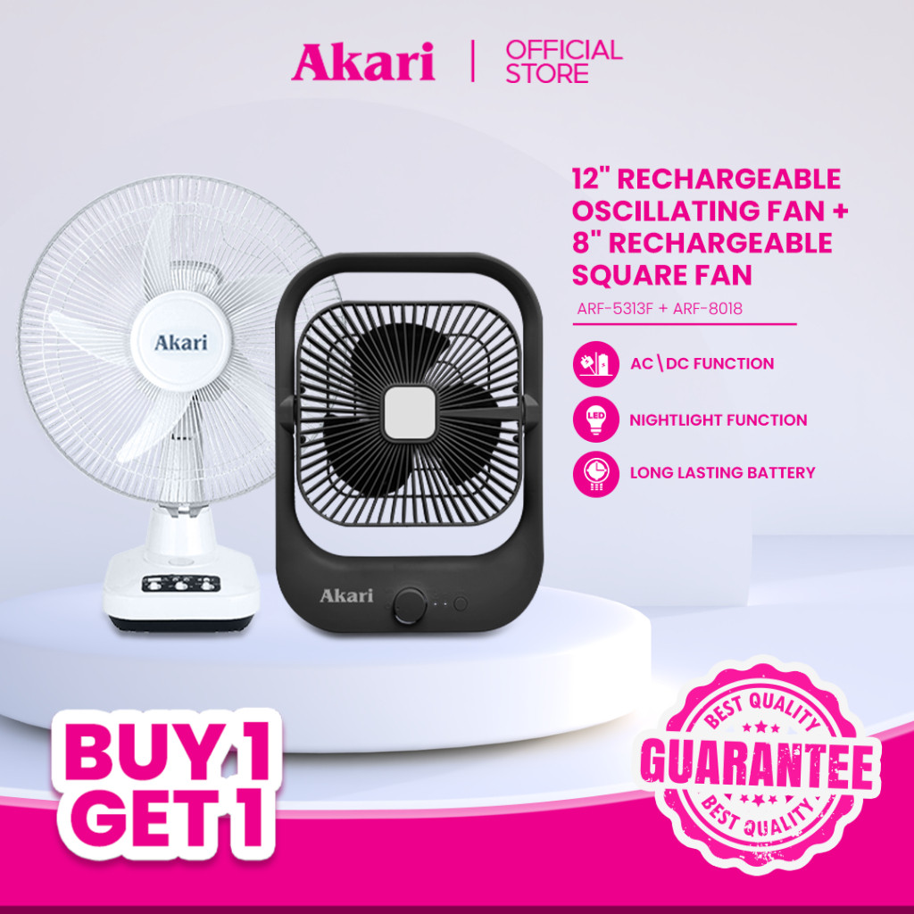 Akari 12-inch Rechargeable Oscillating Fan (ARF-5313F) + FREE 8-inch ...