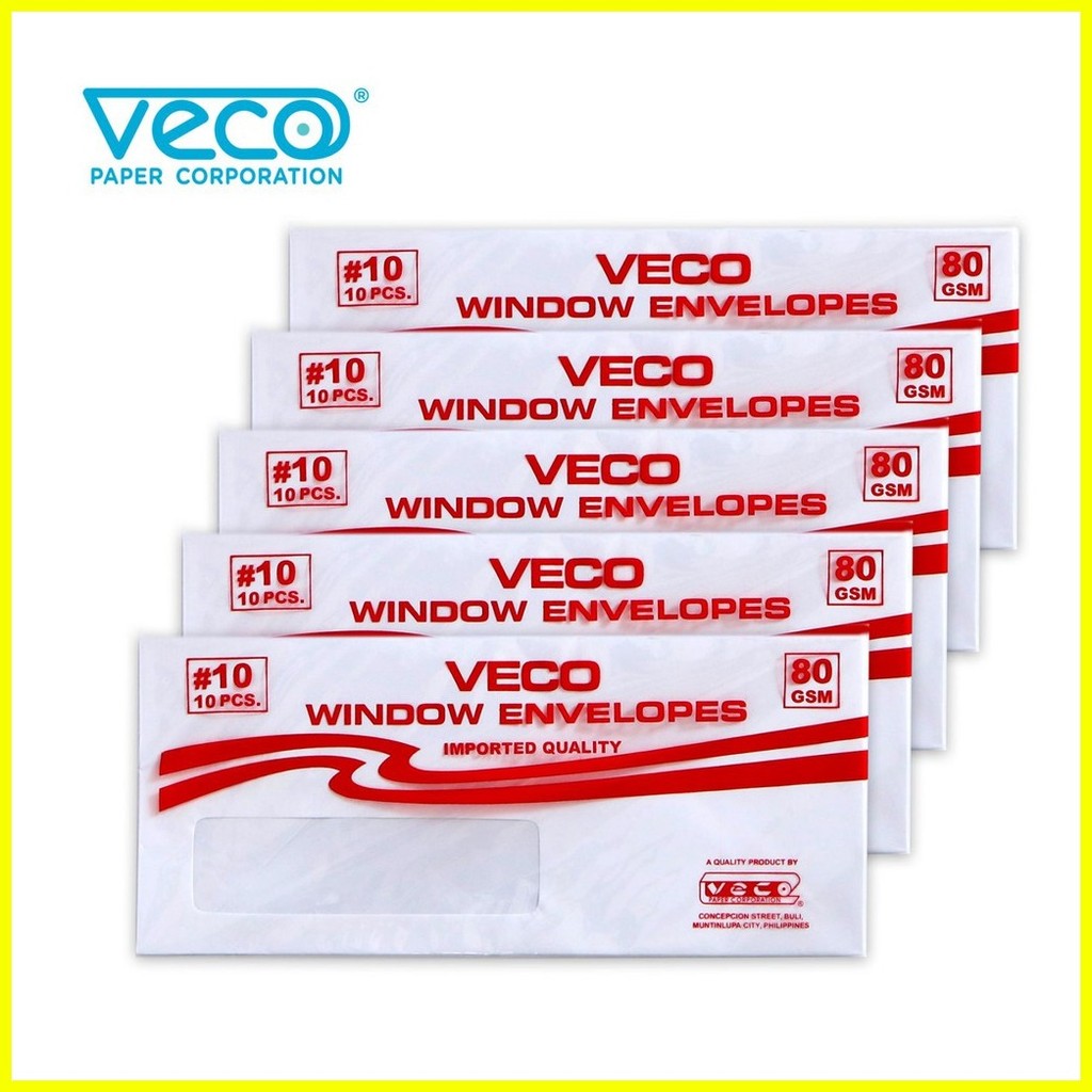 Veco Window Envelope 80gsm #10 (5sets x 10pcs=50pcs) | Shopee Philippines