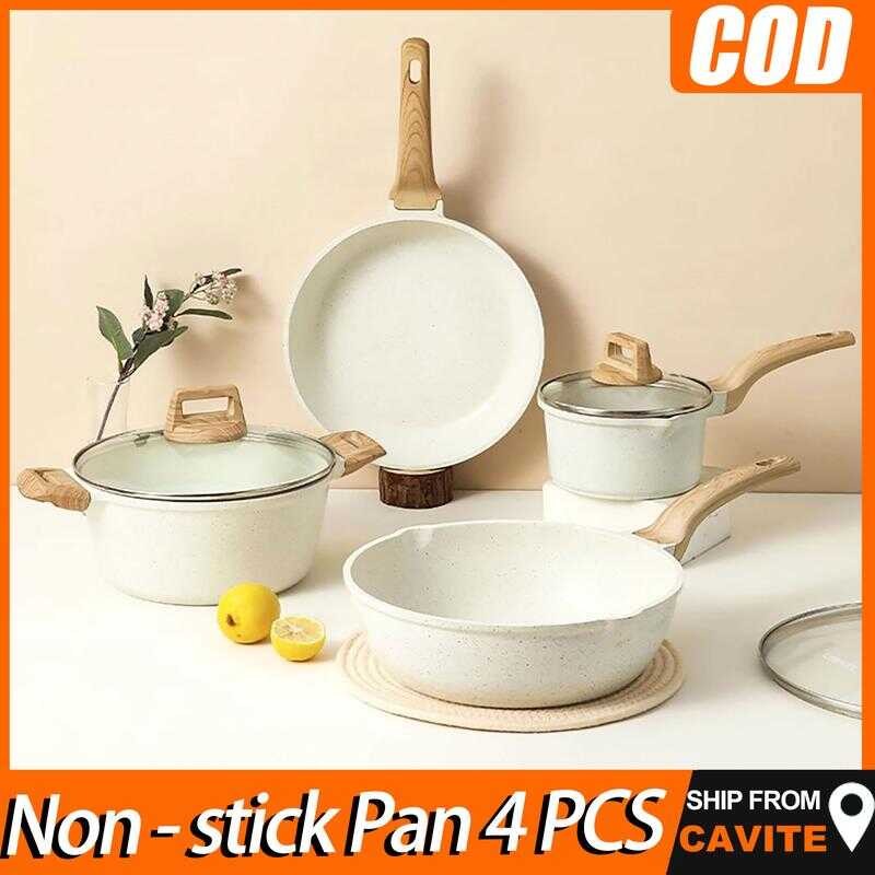 CAROTE 4 Pcs Nonstick Pan Cookware Set Kitchen Housewares Kitchen Pots Cookware Wok Fry Frying ...