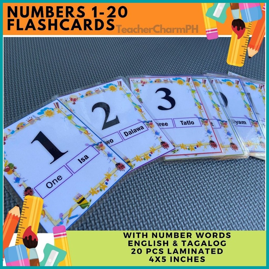 ∛ Numbers 1 to 20 Flashcards with Number Words English Tagalog | Shopee ...