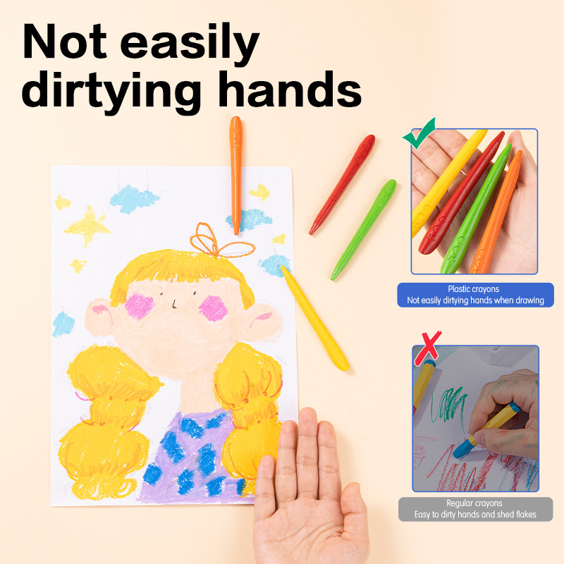 Deli 12/24 Colors Plastic Crayon Set For Kids Non-Dirty Hand Pastels ...
