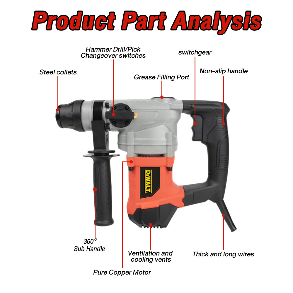 Original Rotary Hammer Drill 26MM 7000W 220V 2 in1 Chipping Gun Hammer ...