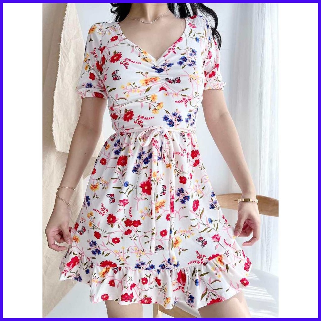 HANNAH Puff V-Neck Sleeve Mini Dress | Shopee Philippines