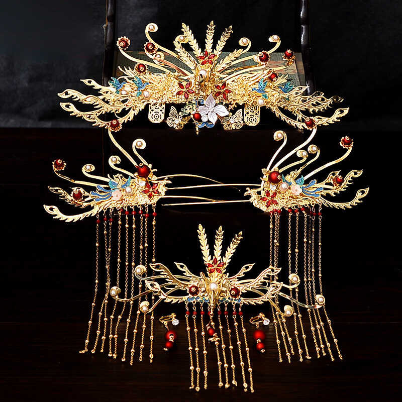 Headwear Xiuhe Clothing Step Shake Chinese Wedding Dress Hanfu Phoenix ...