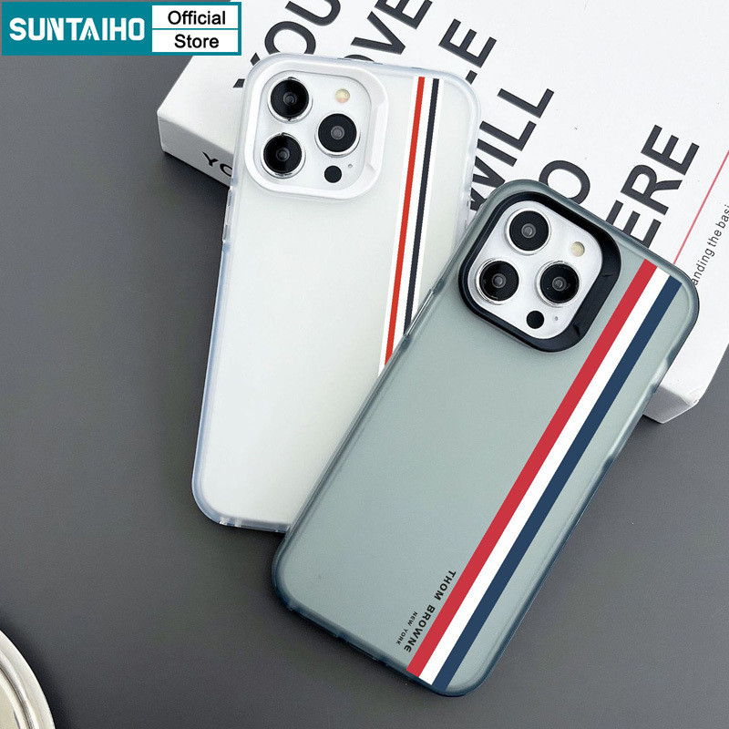 Suntaiho Thom Browne Style Striped Pattern Phone Case Clear Matte Soft ...