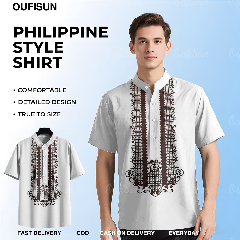 2025 Barong Tagalog Men's Modern Office Work Sublimation Printed Short ...
