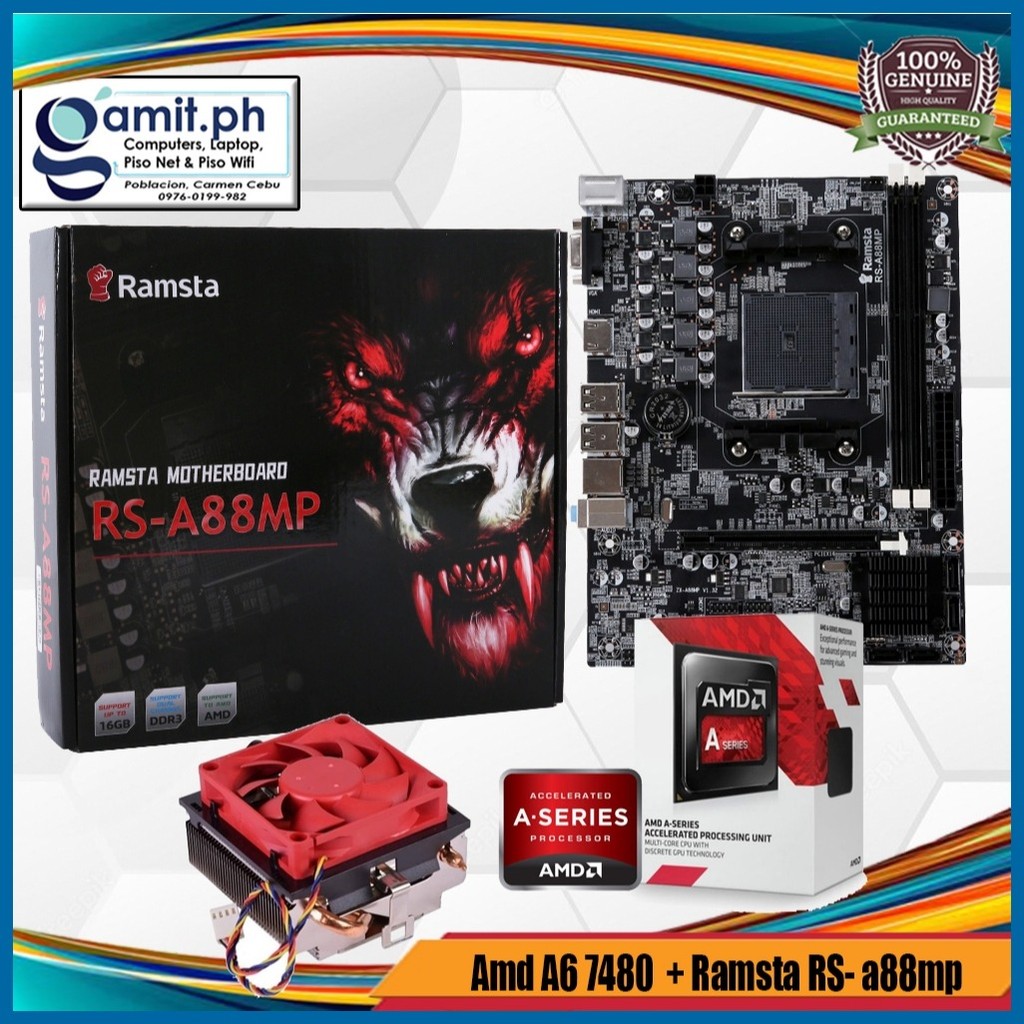 ∠ Ramsta Motherboard bundle A88mp Support fm2 fm2+ ddr3 with Amd a6 7480 3.5ghz Processor Brand ...