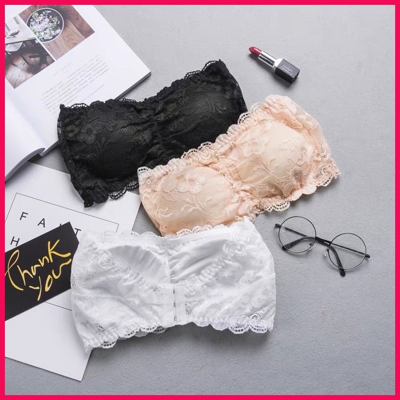 ⚾︎ ♣ NKS Women's Fashion Lace Sexy Tube Bra With Pads Backless Push Up ...