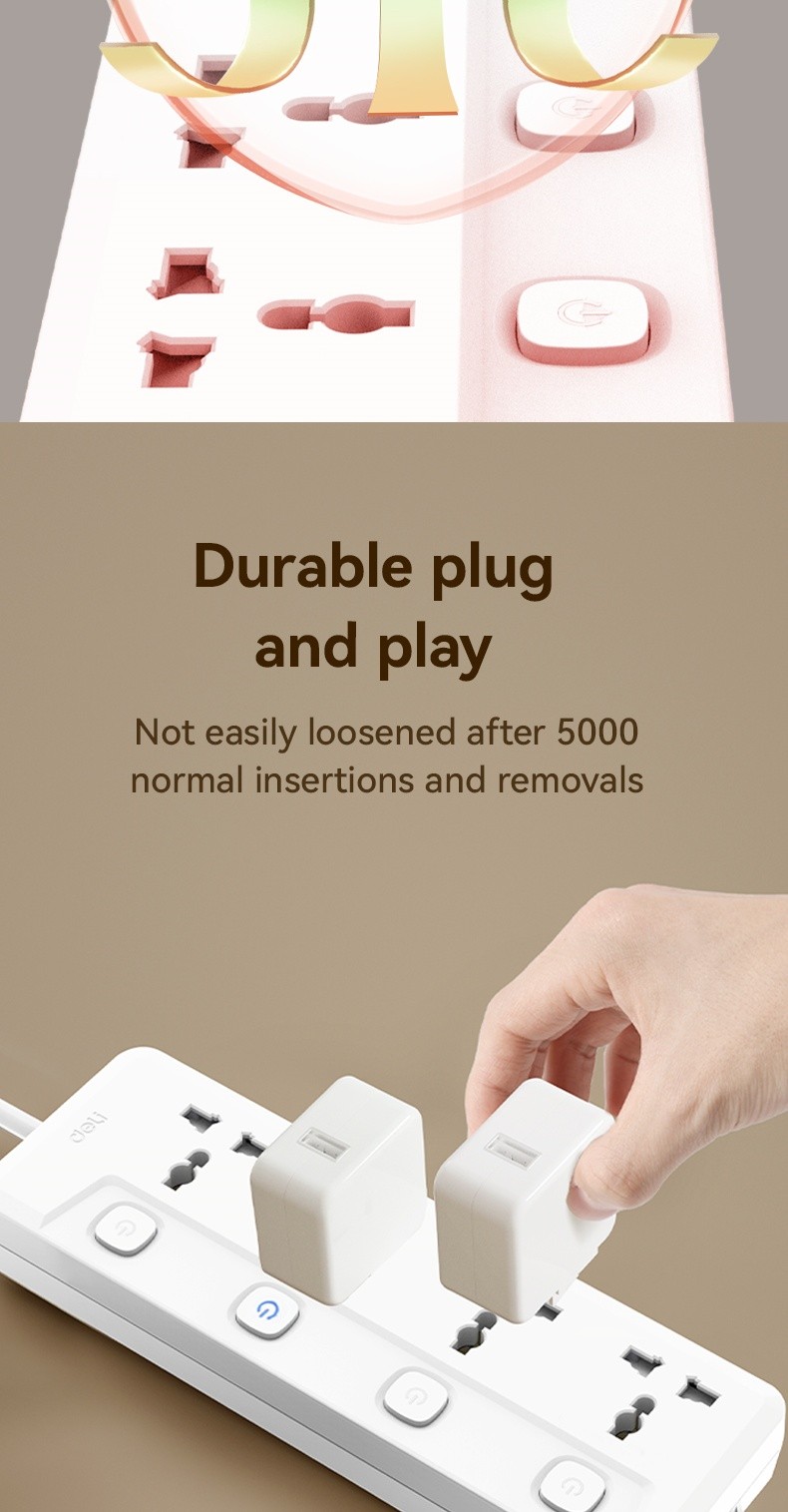 Deli Tools 2/3/5M Universal Electric Sockets Power Strip 5 Groups ...