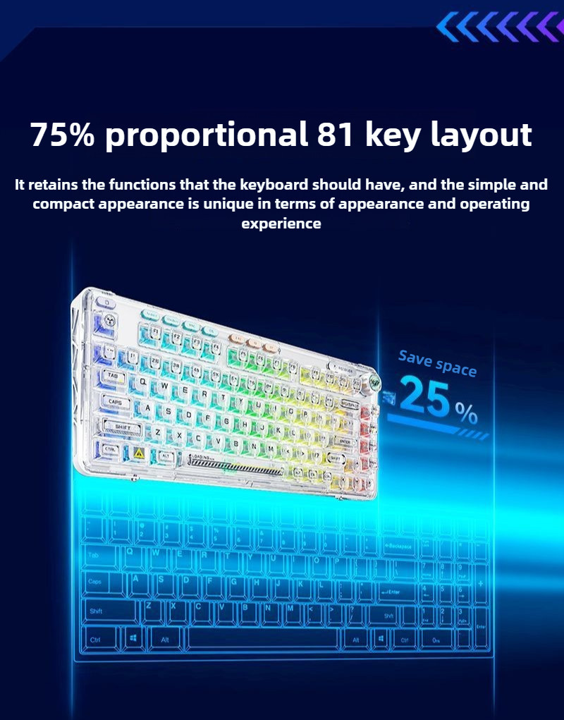 AULA F81 3mode Wireless Mechanical Keyboard Gasket Hot Swappable Shine ...