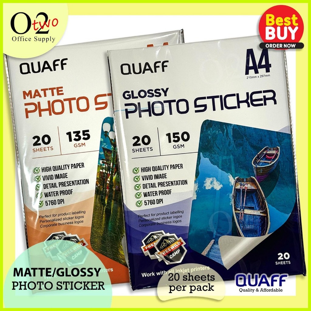 QUAFF Photo Sticker A4 Matte 135gsm / Glossy 150gsm (20 sheets ...