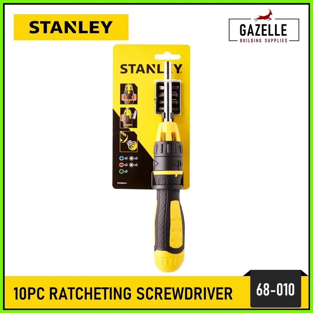 ஐ Stanley Cushion Grip 10 Pc Ratcheting Multi-Bit Screwdriver 68-010 | Shopee Philippines