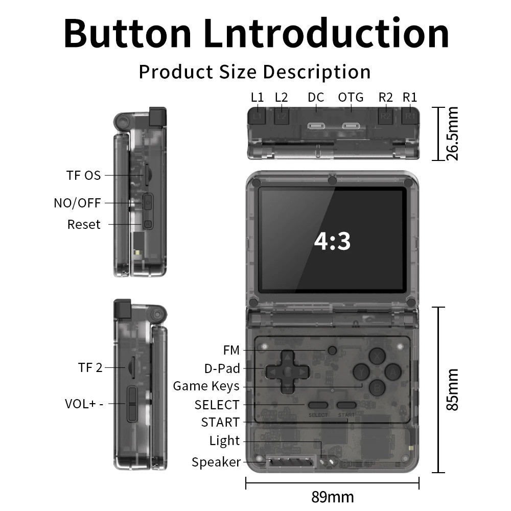 NEW POWKIDDY V90S Open Source Retro Flip 3.5 Inch 4:3 640*480 HD IPS ...