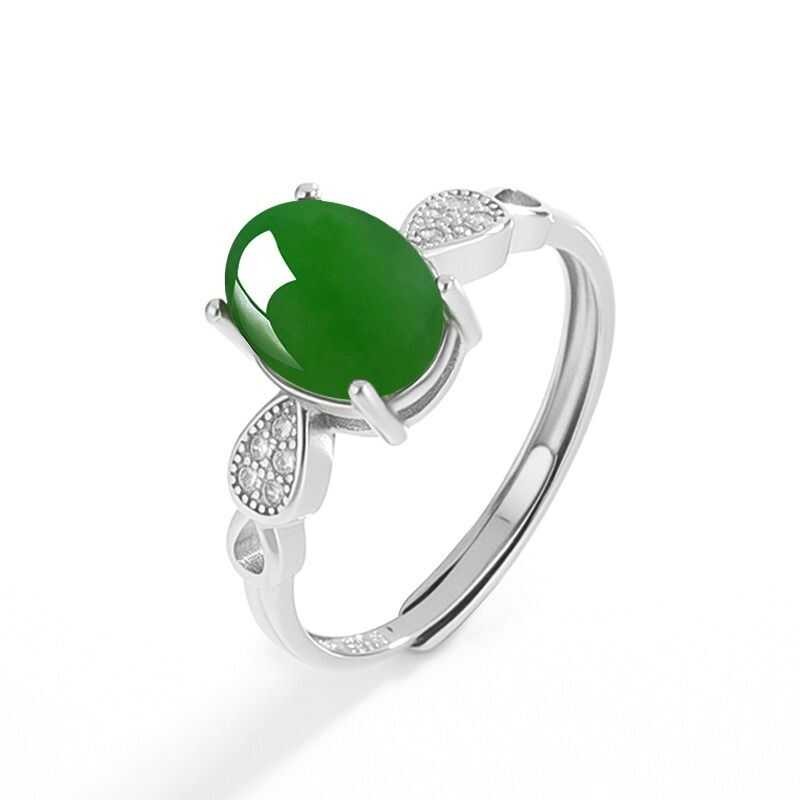 Natural TIMESWIND Hetian Jade Green Oval Drip Zircon Women Sier Open ...