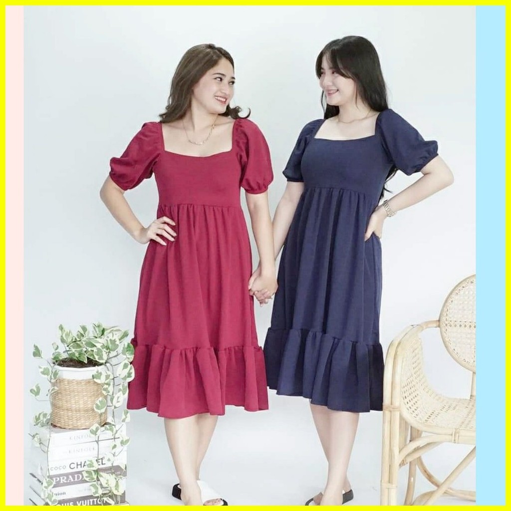 JT Charee Plain Regular and Plus Size puff sleeves dress off shoulder ...