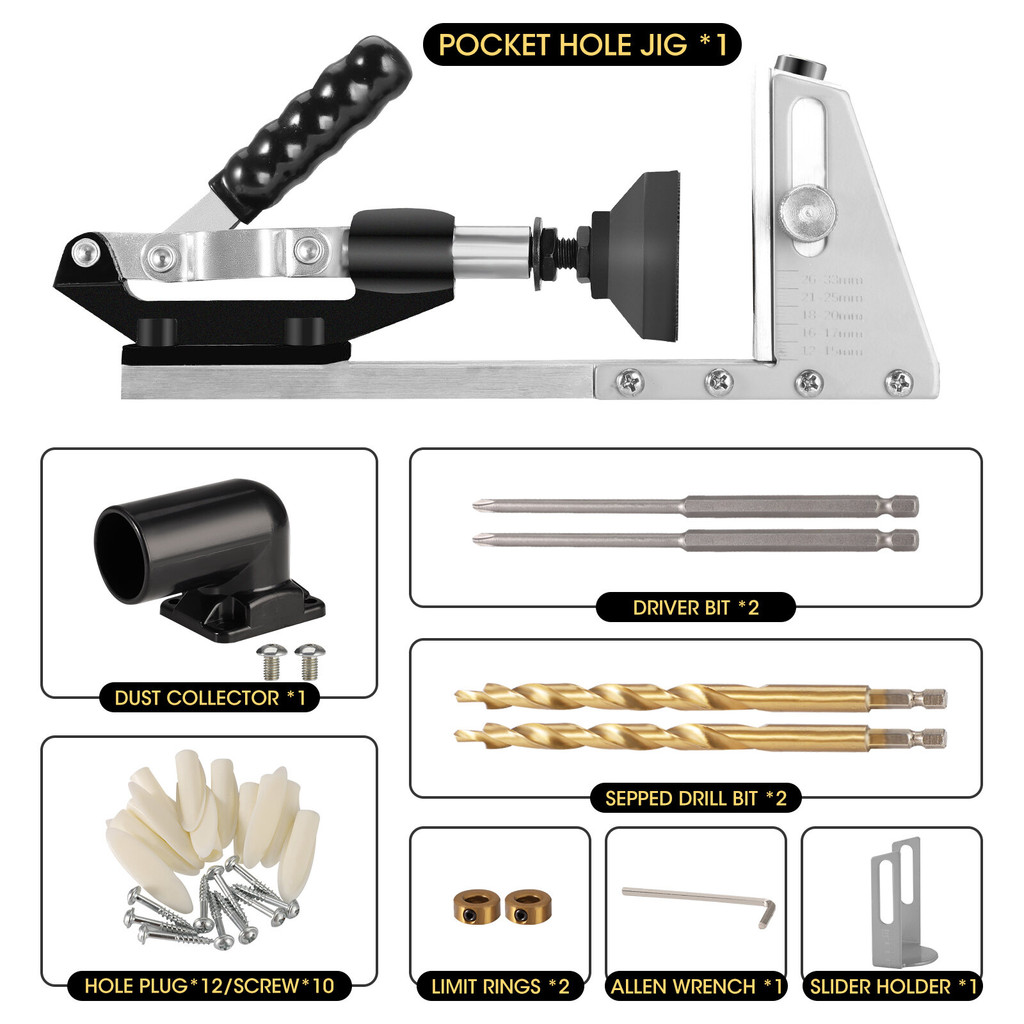 Upgraded Pocket Hole Jig With Dust Extraction Pocket Hole Drill Guide ...