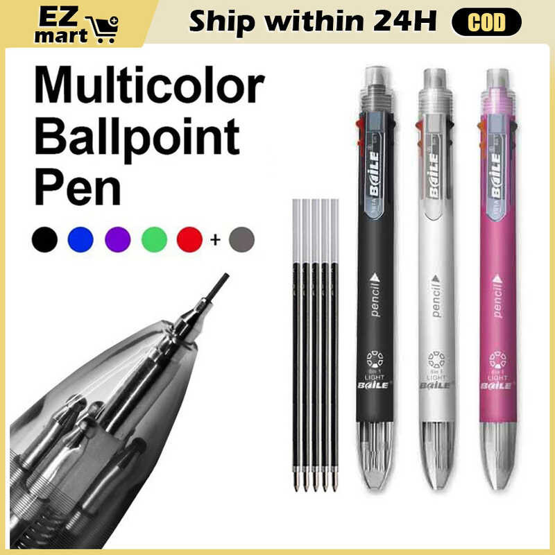 6 In 1 Multicolor Roll Ball Pen Set With Refills Lead Ballpoint Pens ...